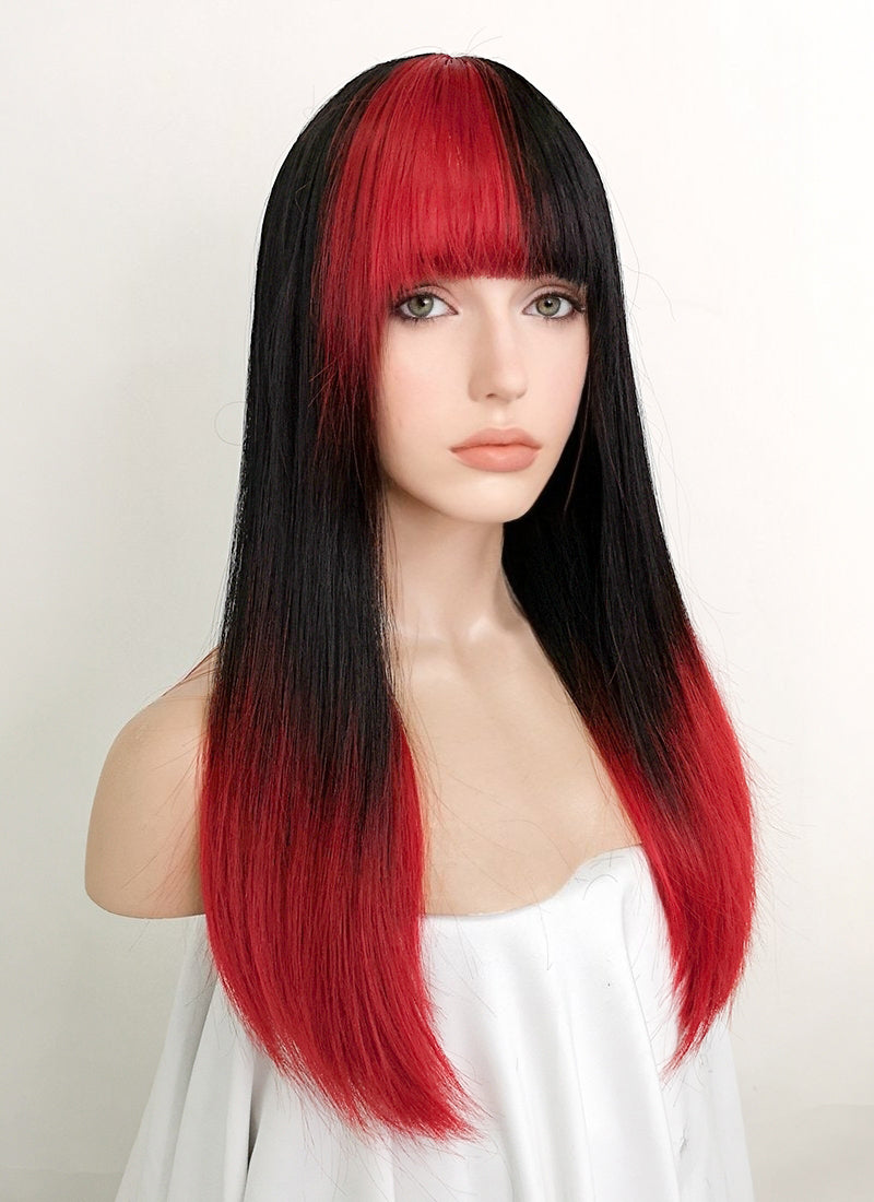 Black Red Ombre Straight Synthetic Wig wigisfashion au